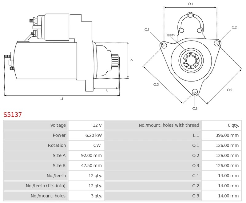 Motor De Partida Mitsubishi 12 Volt 12 Dientes 6.2 Kw Cw Anclaje 3 ...