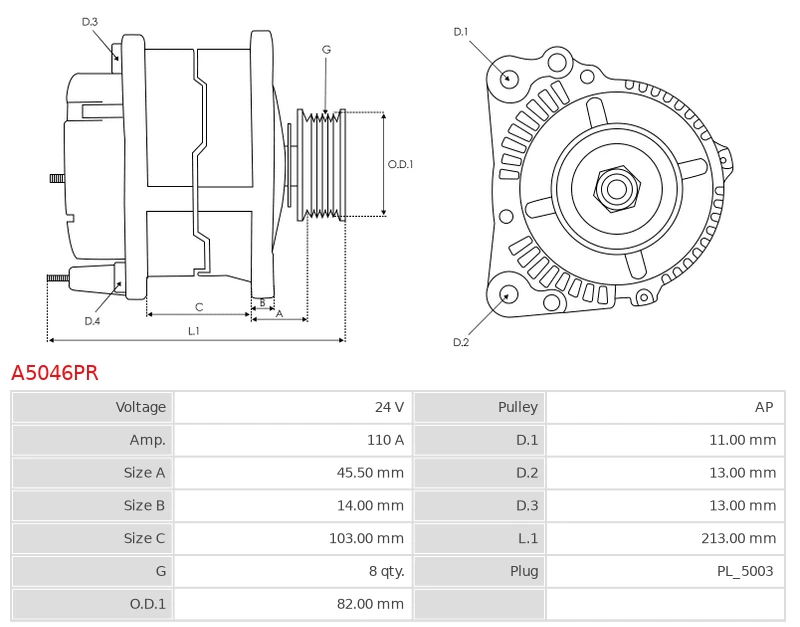 Alternador Reacc Mitsubishi 24 Volt 110 Amp Conexión W L 15 S DFM ...