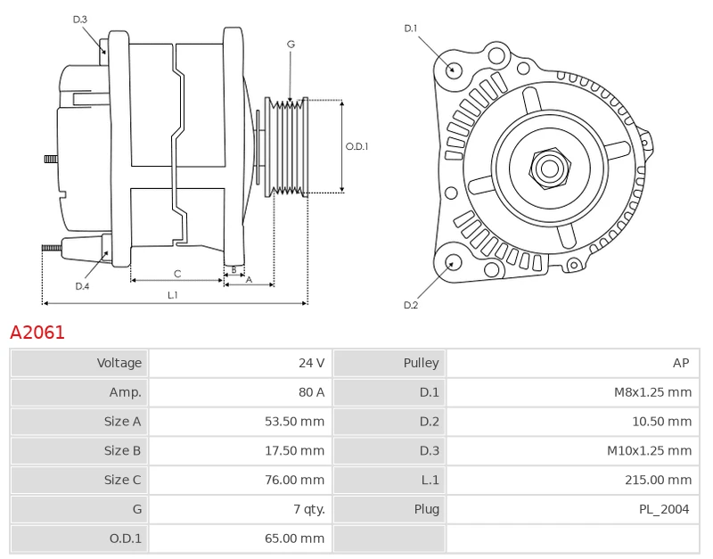 Alternador Hitachi 24 Volt 80 Amp Conexión L S - Encendido Total