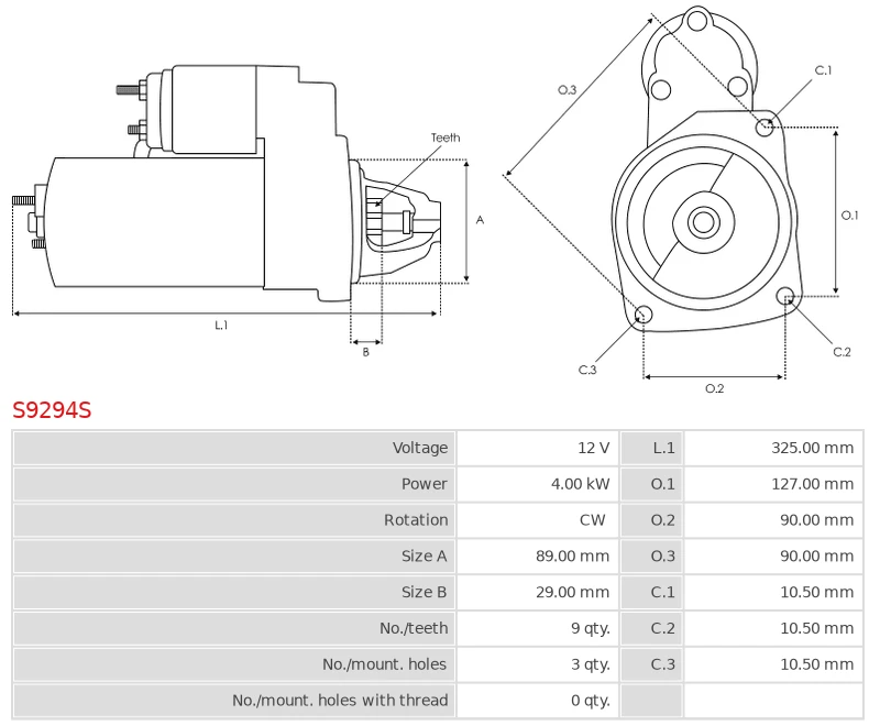 Motor De Partida Iskra Letrika 12 Volt 9 Dientes 4kw Cw 3 Pernos ...