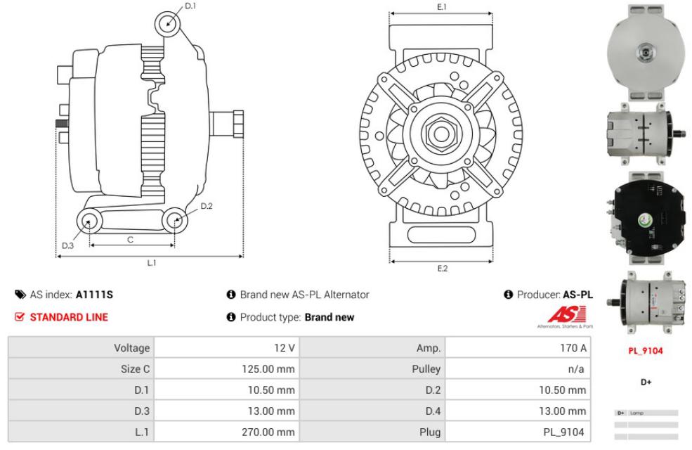 Alternador Delco 12 Volt 170 Amp Conexión D+ Toma Pad Mount Sin Polea - Encendido Total